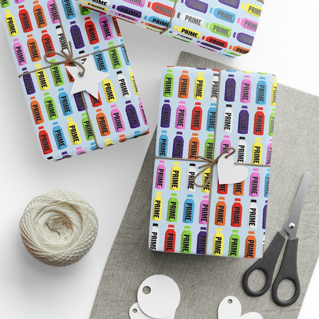 Prime Hydration Bottle Illustration Printed Wrapping Papers Blue Base ...