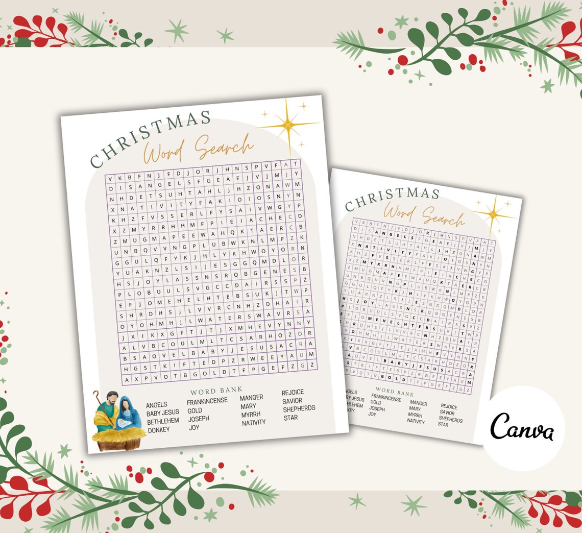Christmas Word Search, Nativity Word Search, Sunday School Christmas ...