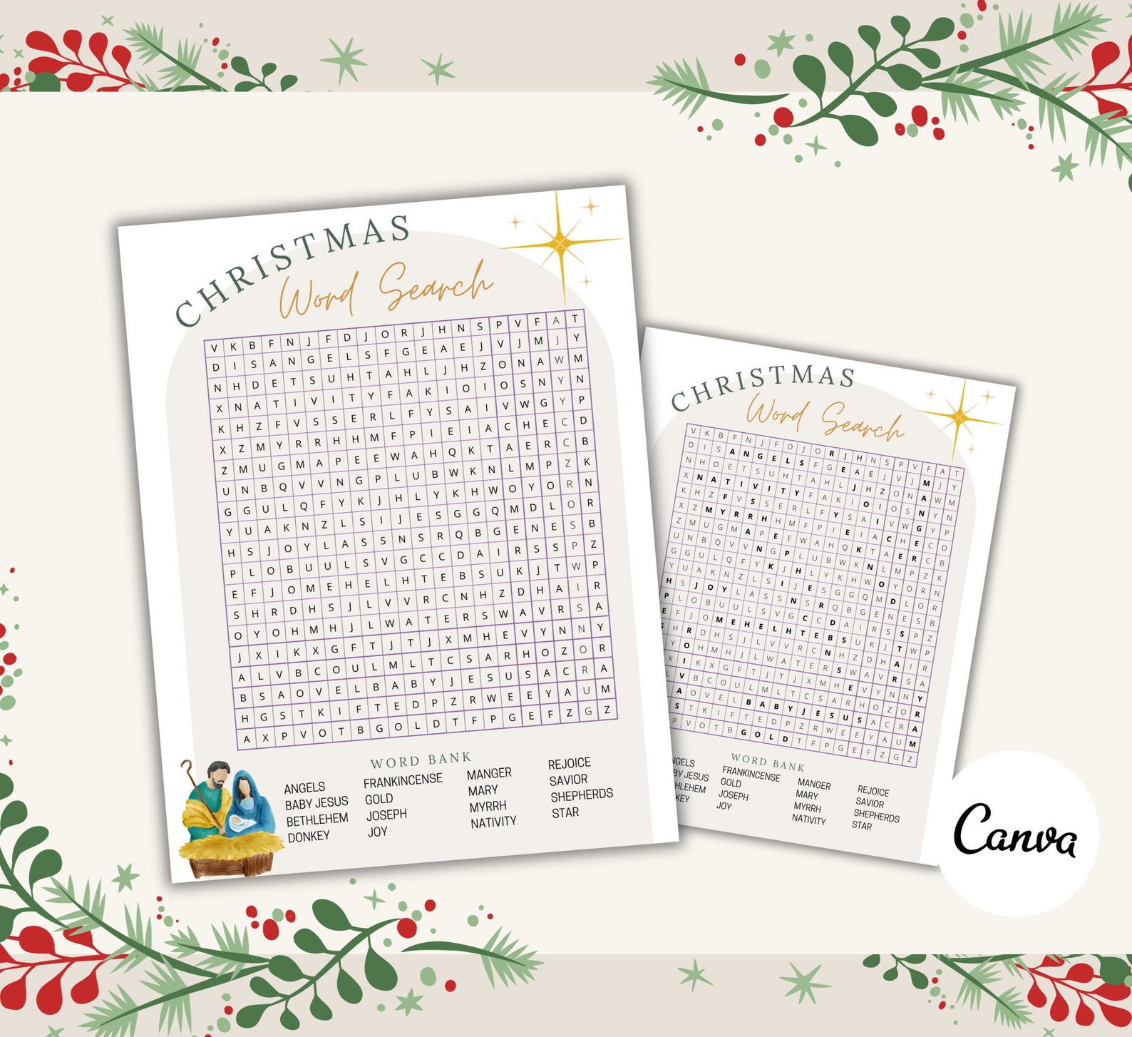 Christmas Word Search, Nativity Word Search, Sunday School Christmas ...