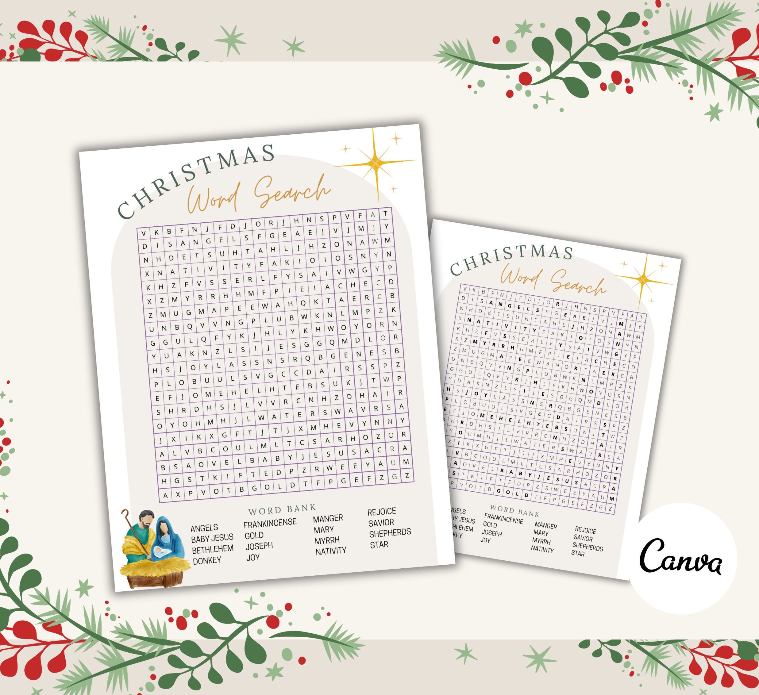 Christmas Word Search, Nativity Word Search, Sunday School Christmas ...