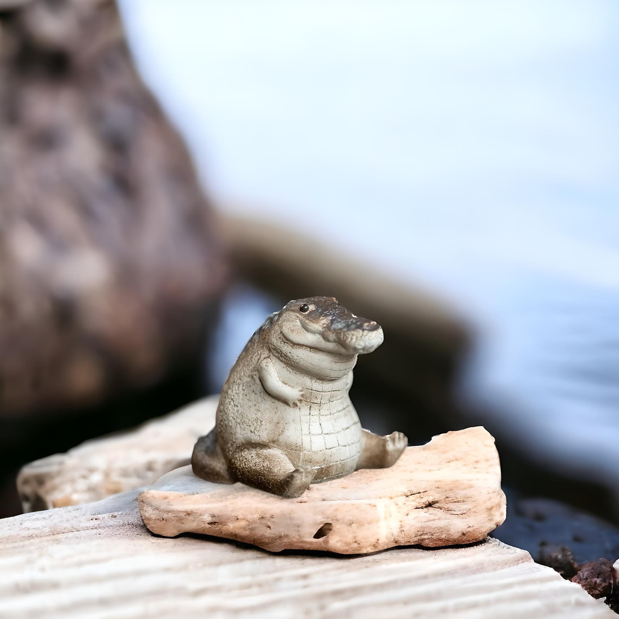 Cute Chubby Ceramic Crocodile Sculpture Adorable Crocodile Figurine for ...