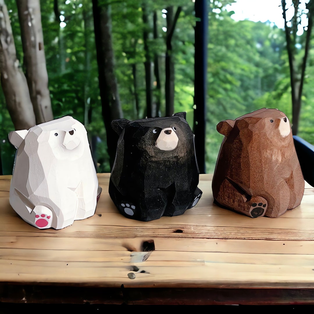 Mini Wood Hand Carved Cute Adorable Bears Model Wooden Animals ...