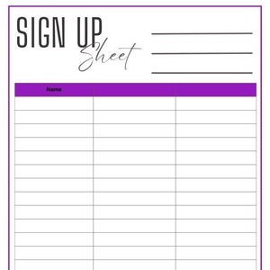 Sign up Sheet Purple - Etsy
