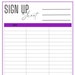 Sign up Sheet Purple - Etsy