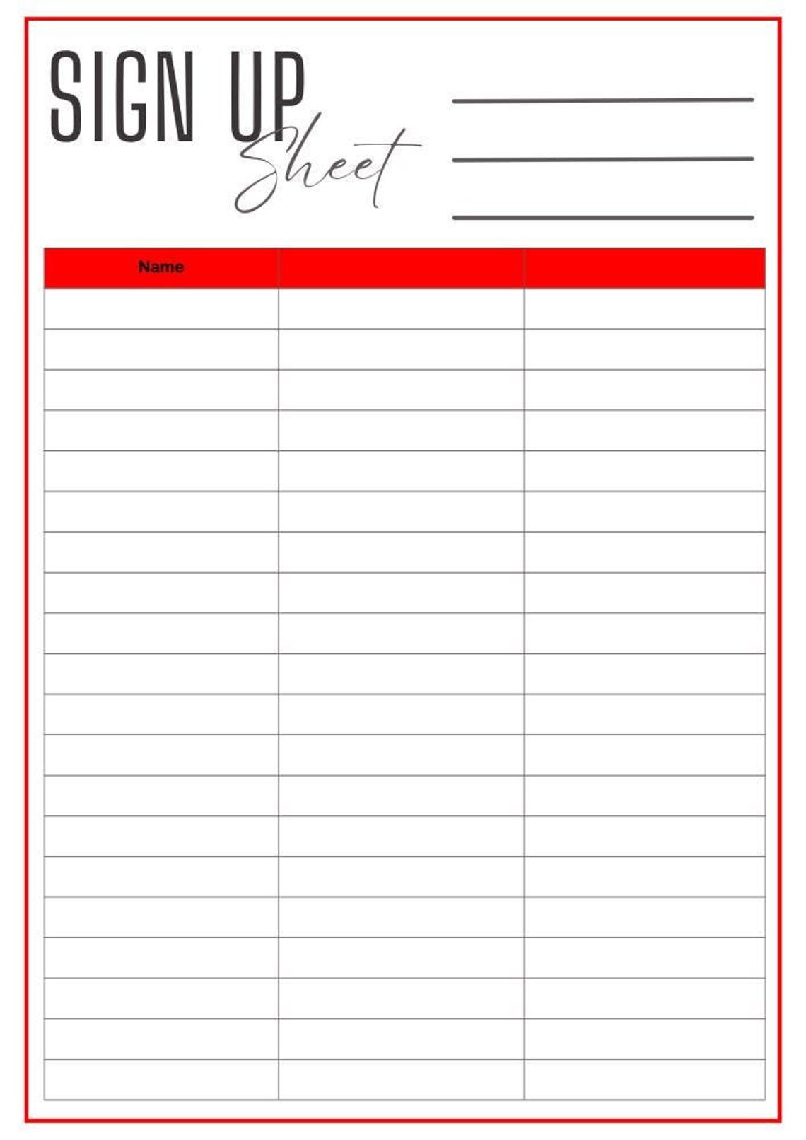 Sign up Sheet- Red - Etsy