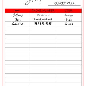 Sign up Sheet- Red - Etsy