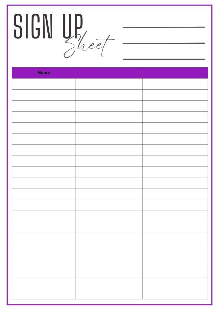Sign up Sheet Purple - Etsy