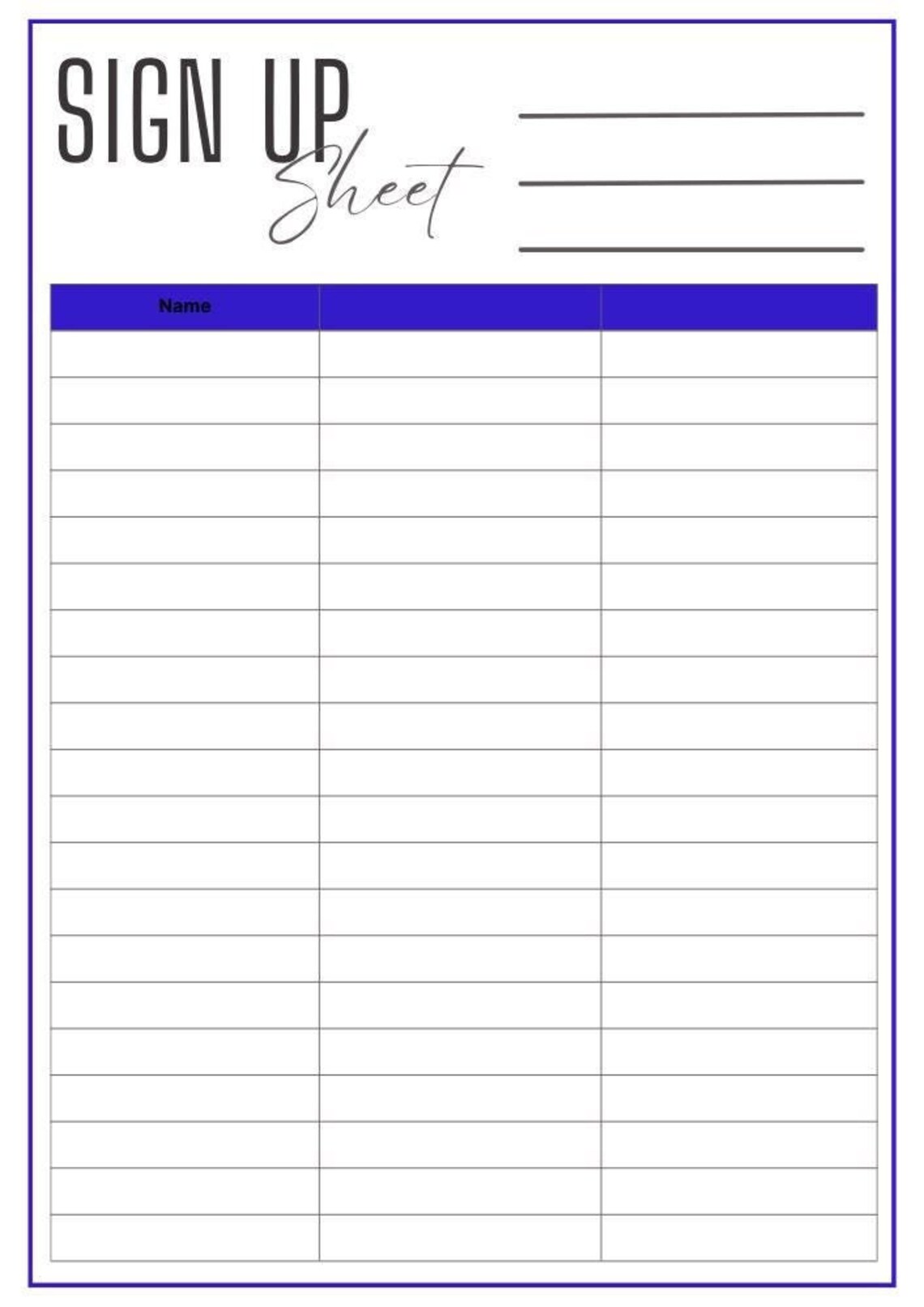 Sign up Sheet- Blue - Etsy