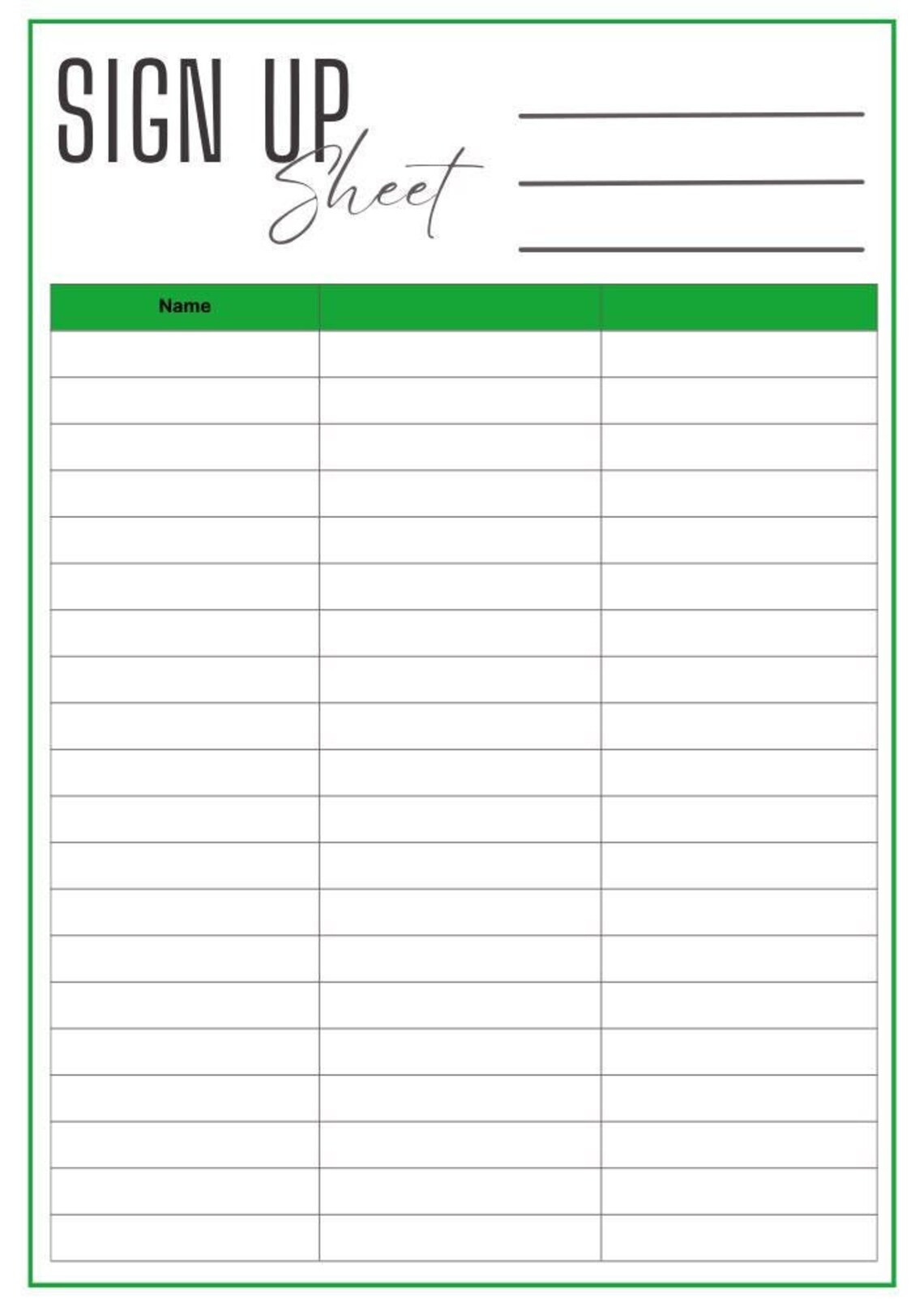 Sign up Sheet- Green - Etsy