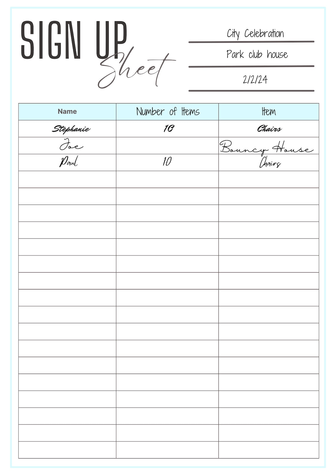 Sign up Sheet - Etsy