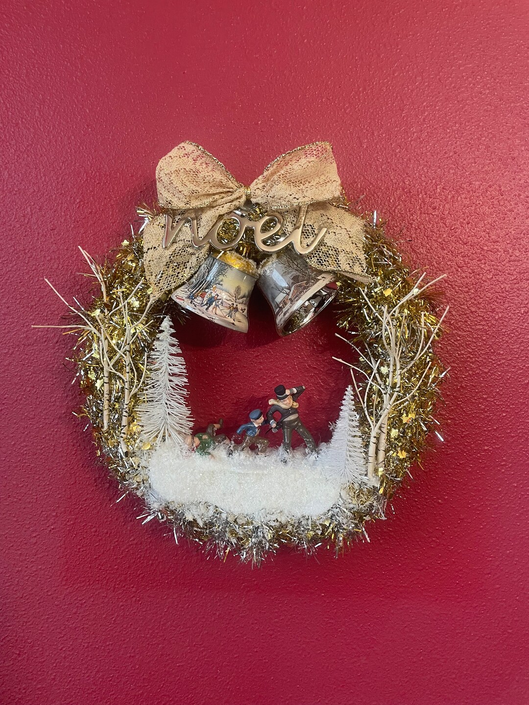 Vintage Style Silver and Gold Tinsel Wreath Vintage Winter - Etsy