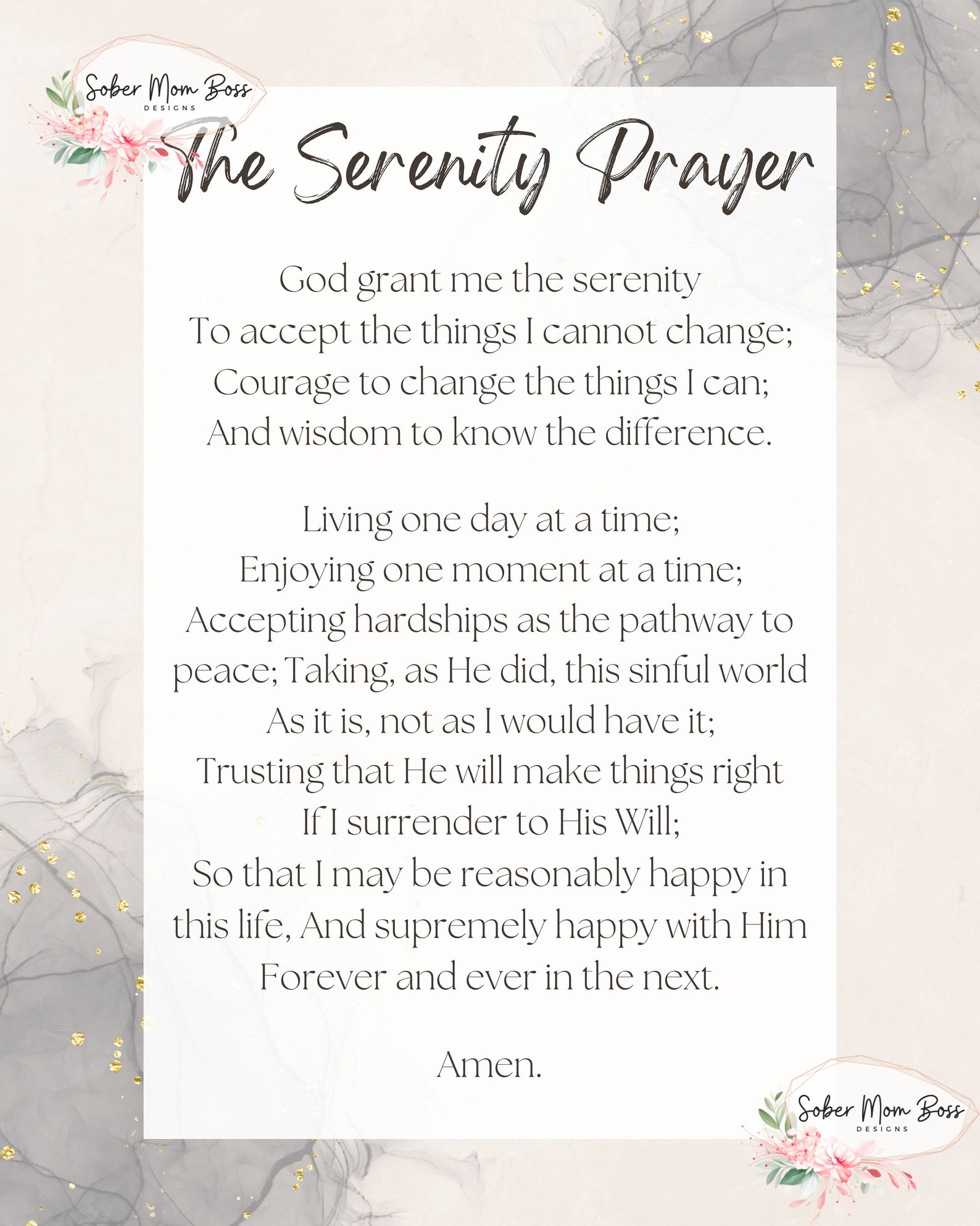 The Full Serenity Prayer - Unframed Print - Reinhold Niebuhr - Sobriety Gift Alcoholics ...