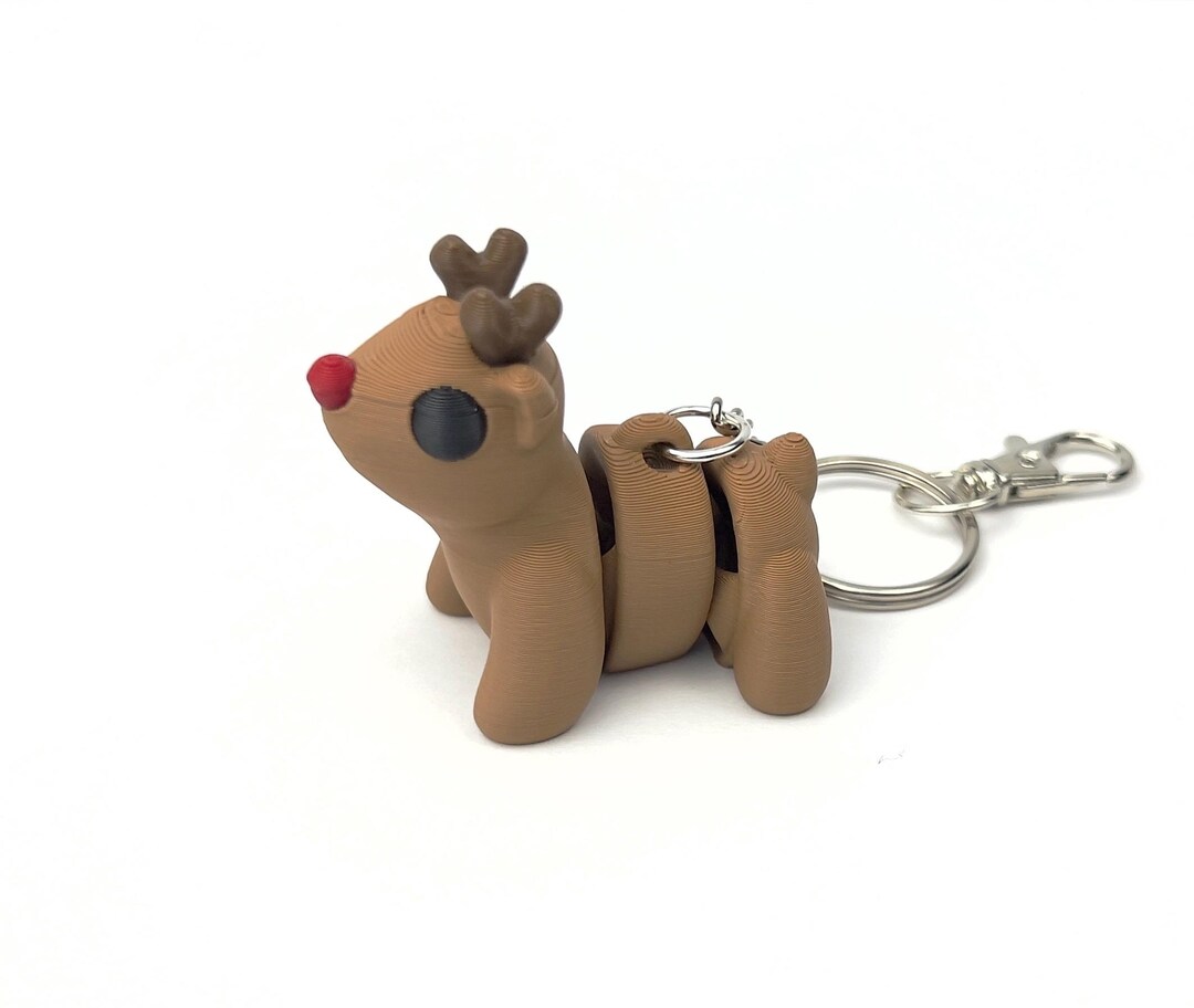 Reindeer Red Nose Articulated 3D Print Keychain Lanyard Accessories ...
