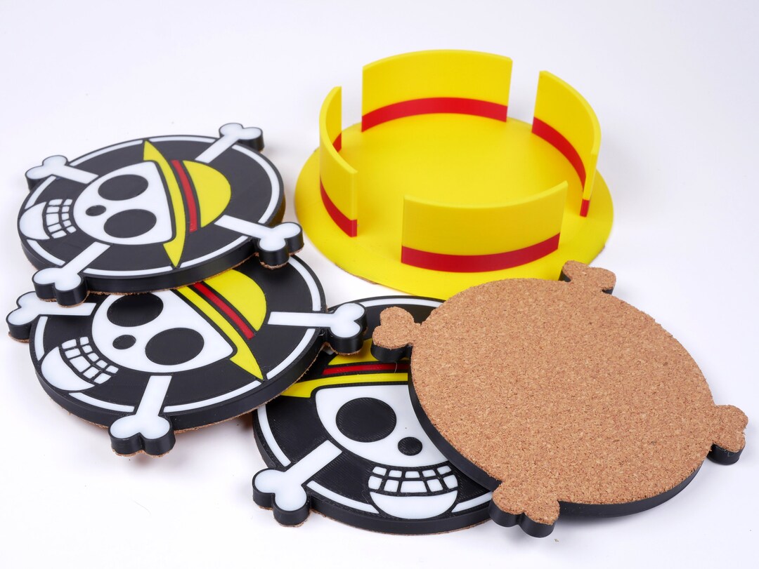 One Piece Jolly Roger Coaster Set With Luffy's Hat Holder PLA - Etsy