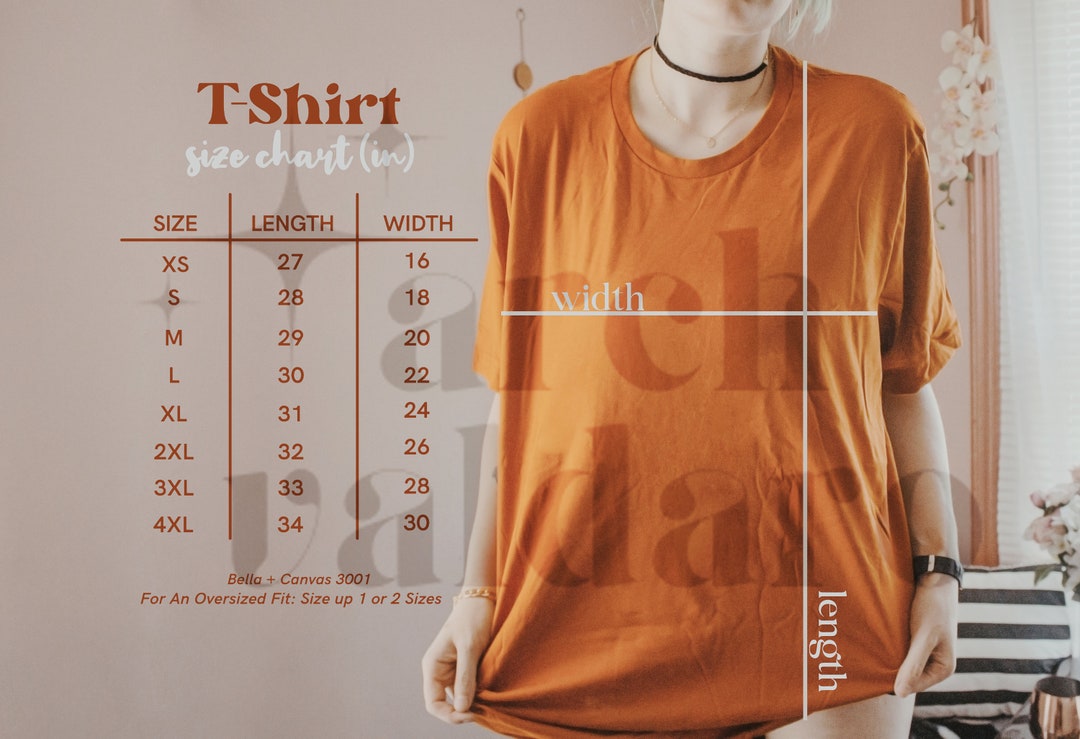 Bella Canvas Size Chart for 3001 Shirts Model Size Chart - Etsy