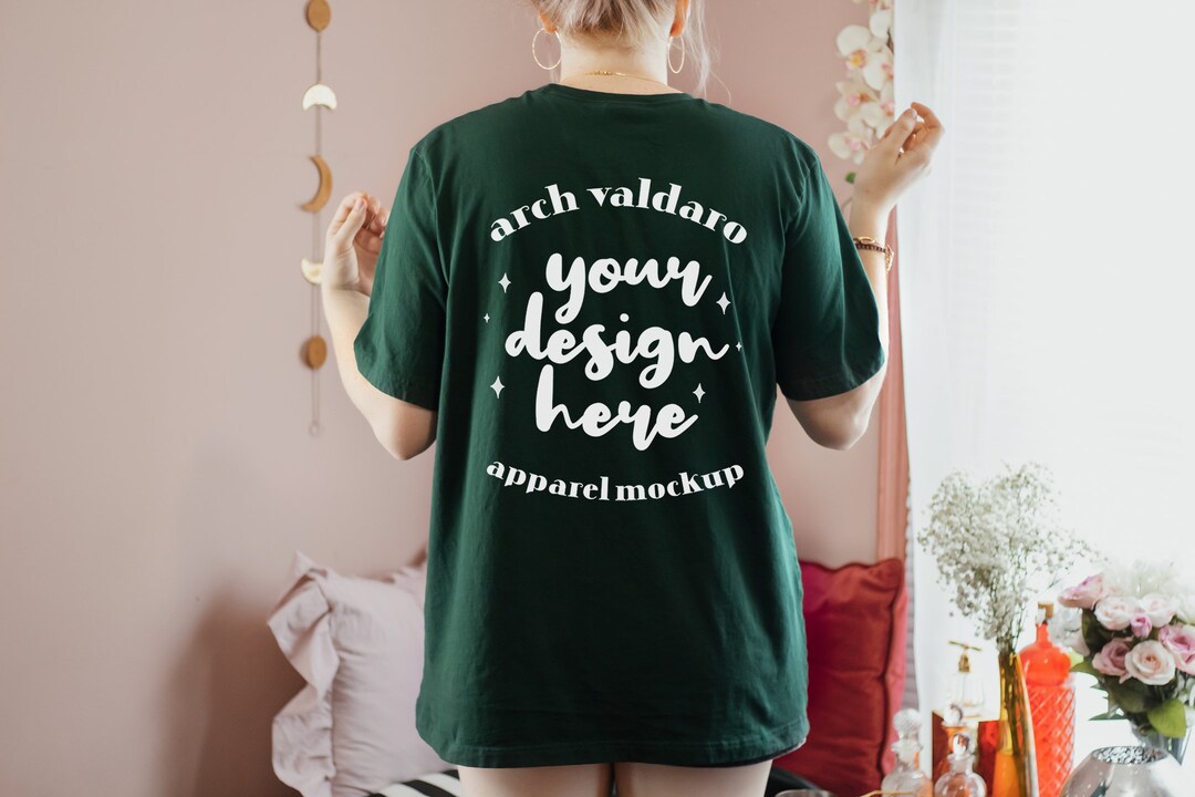 Forest Green Back Shirt Mockup, Digital Download Green Shirt Template ...