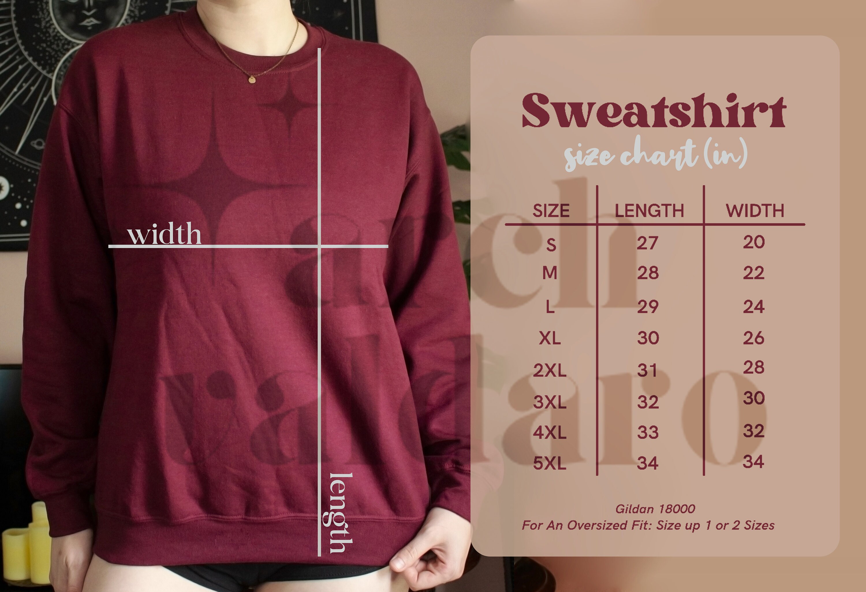 Gildan 18000 Size Chart, Model Size Chart for Sweatshirt, Sizing ...