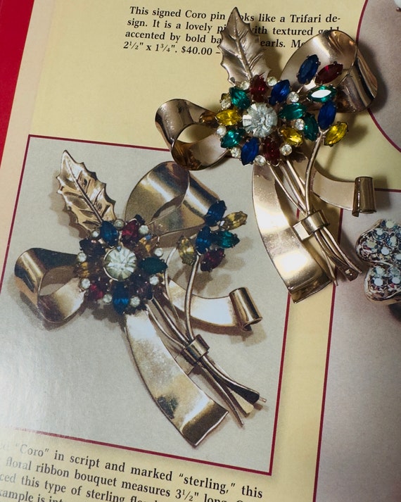 Vintage CORO Sterling brooch big colorful bow floral … - Gem