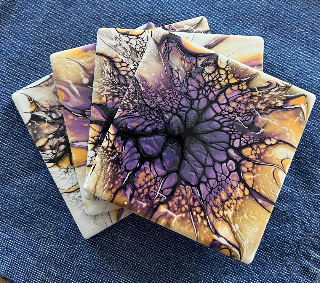 Artistic Coasters, Acrylic Art Table Setting, Custom Art Coasters, Pour ...