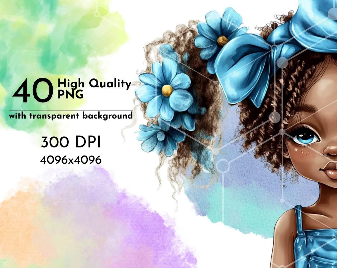 40 Chibi Black Girl Clipart, Afro Hairstyle Digital Art, African ...