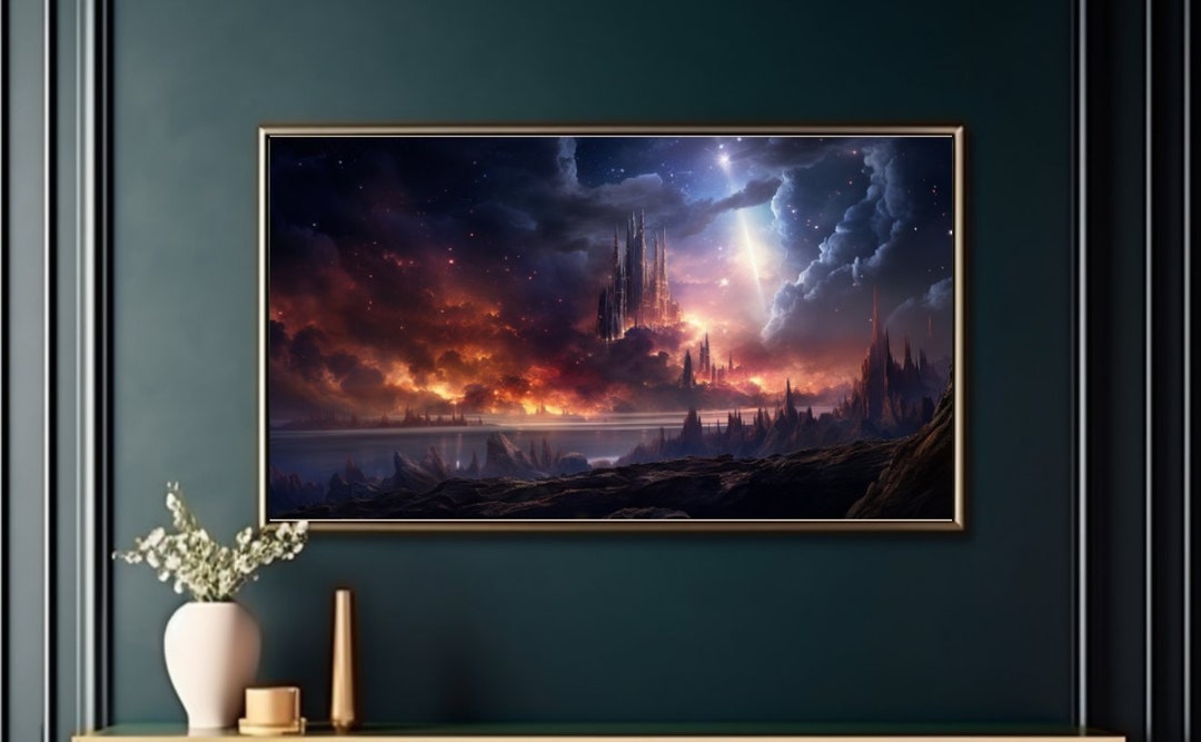Fantasy Space Castle Art Print, Sci-fi Landscape Wall Decor, Digital ...