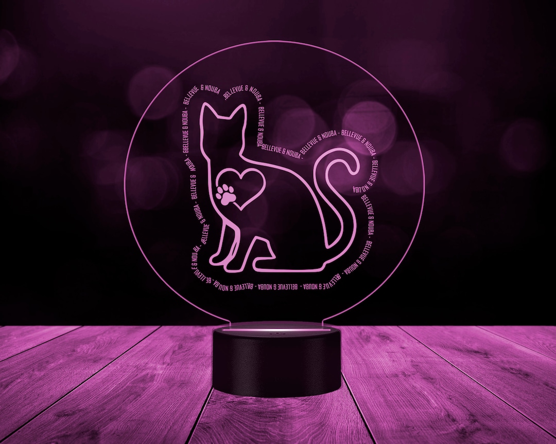 Cat LED Lamp Cat Led Light Custom Pet Name Light Personalized Bedroom ...