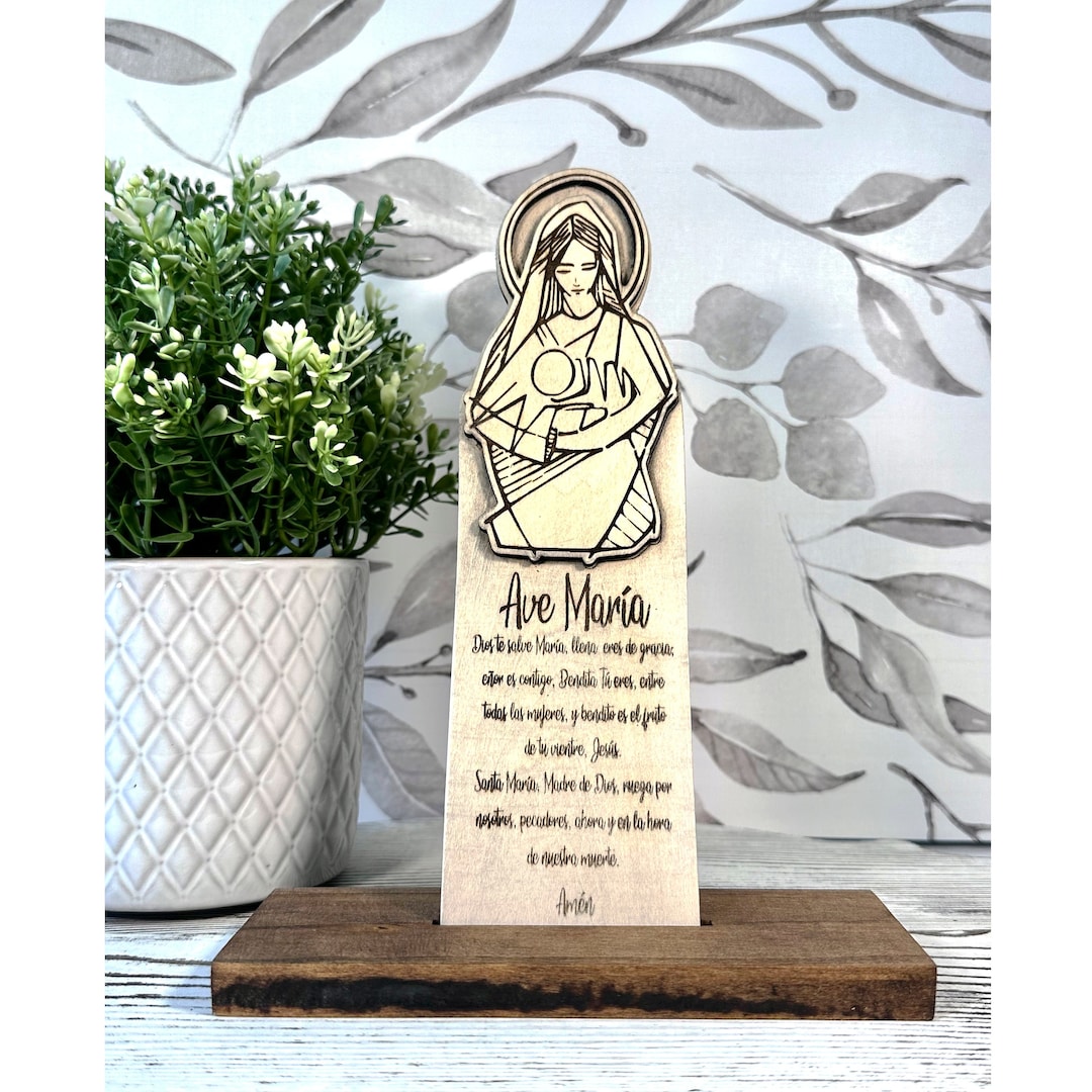 Oración Ave María, Wood Hail Mary Prayer in Spanish, Ave María Prayer ...