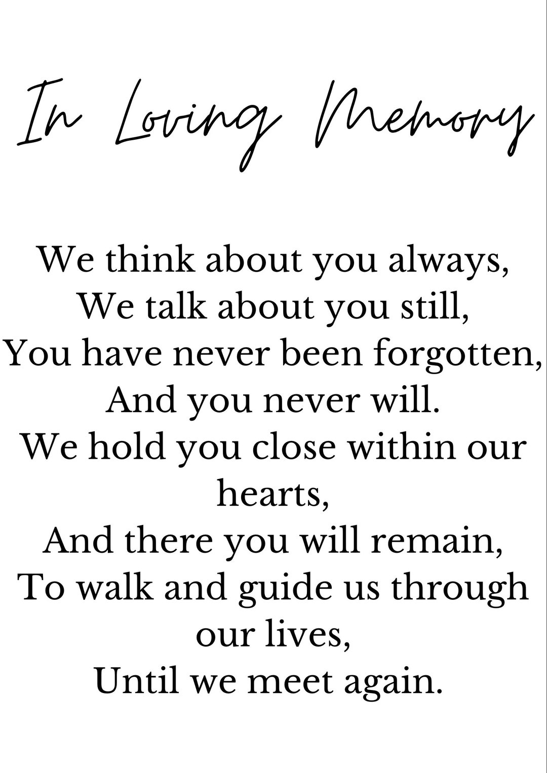 Editable Digital in Loving Memory Poem - Etsy