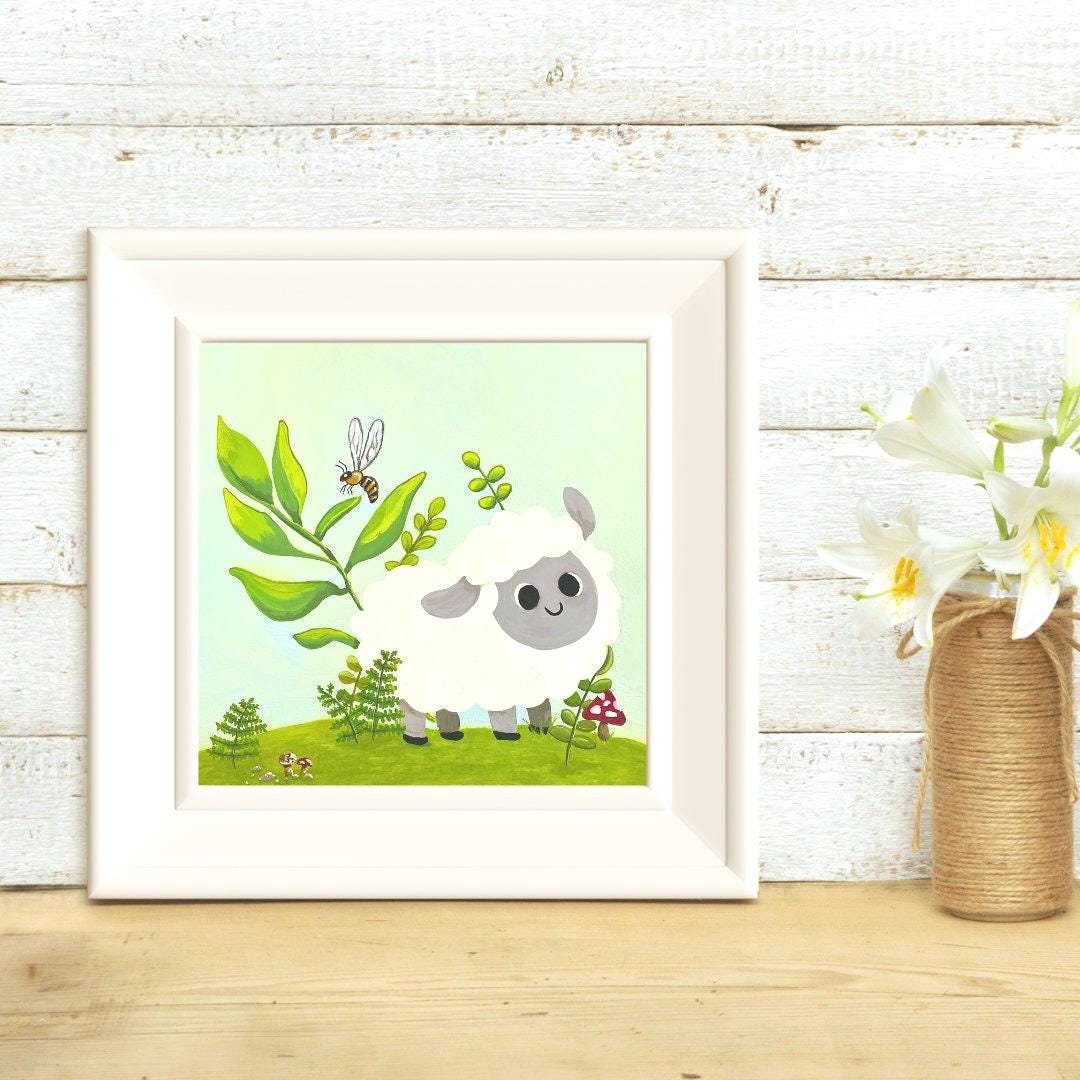 Sheep Nursery Art Print: Whimsical Animal Decor, Honey Bees - Etsy