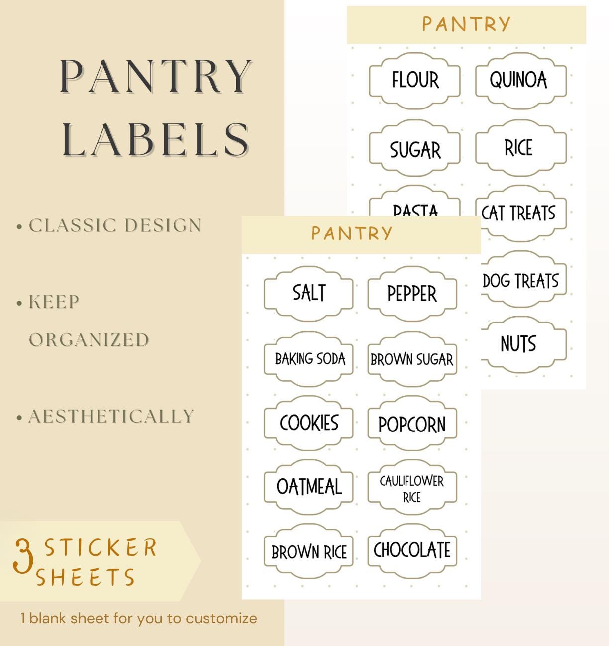 Bundle of 3 Pantry Label Sticker Sheets for Container Jar Kitchen ...