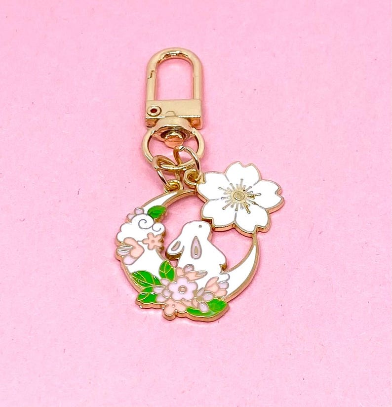 Bunny Flower Keychain Kawaii Bunny Enamel Keychain Small Gift Keychain ...