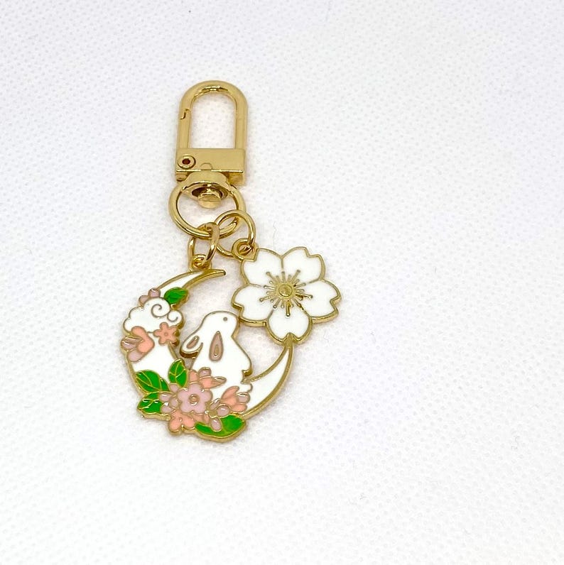 Bunny Flower Keychain Kawaii Bunny Enamel Keychain Small Gift Keychain ...