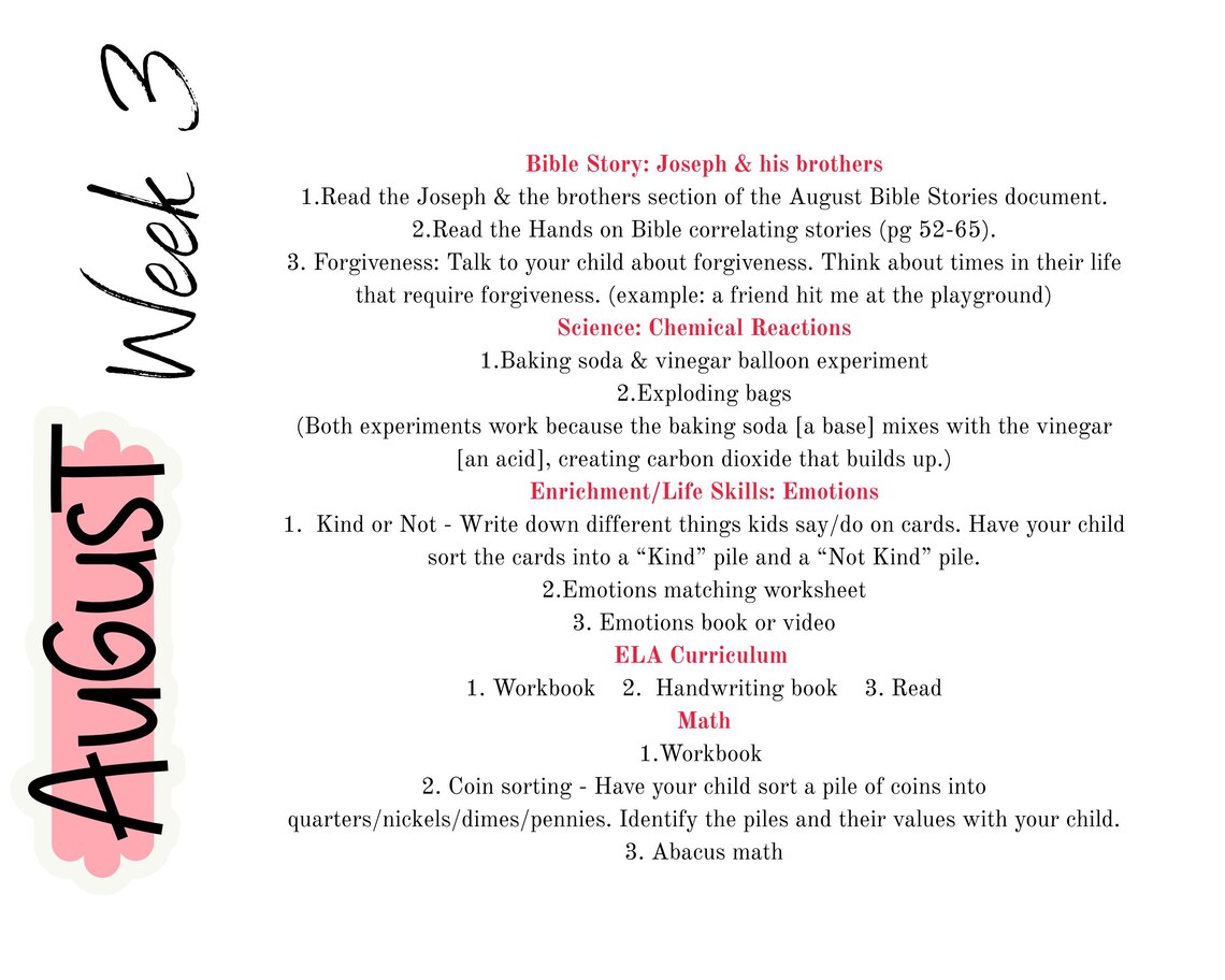 August Lesson Plans - Etsy