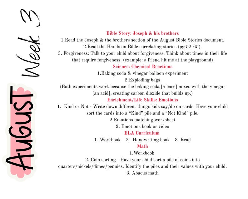 August Lesson Plans - Etsy