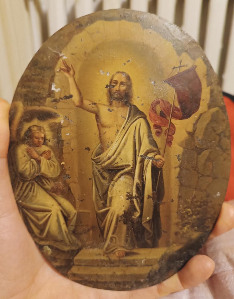 Resurrection of Jesus Christ Antique Russian Orthodox Hand Painted Icon ...