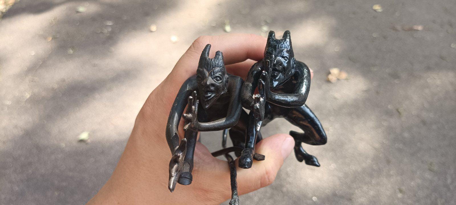 Soviet Big Vintage Cast Iron Two Figurines of Mephistopheles Devil ...