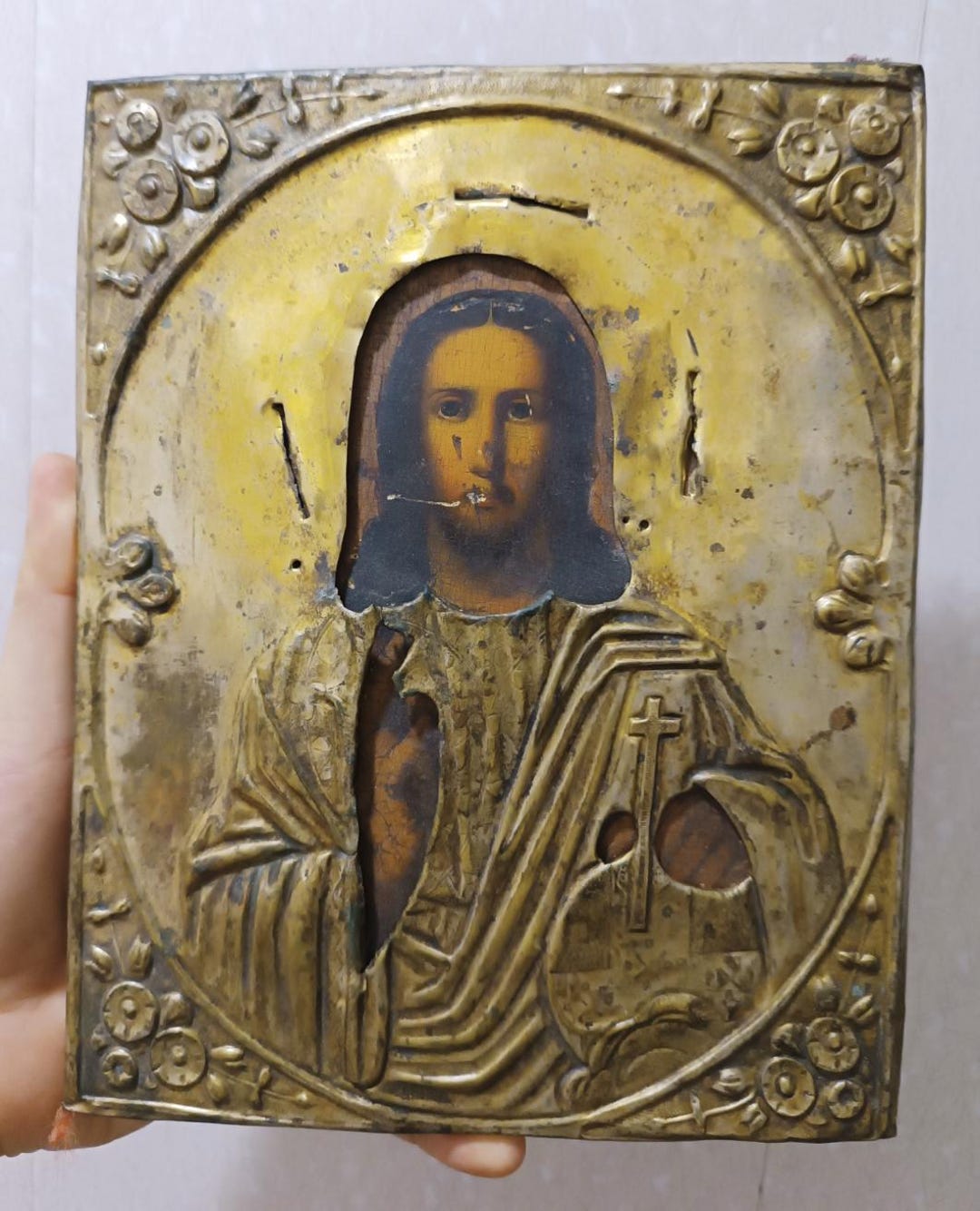 Jesus Christ Antique Russian Orthodox Hand Painted Icon 19c in Brass ...