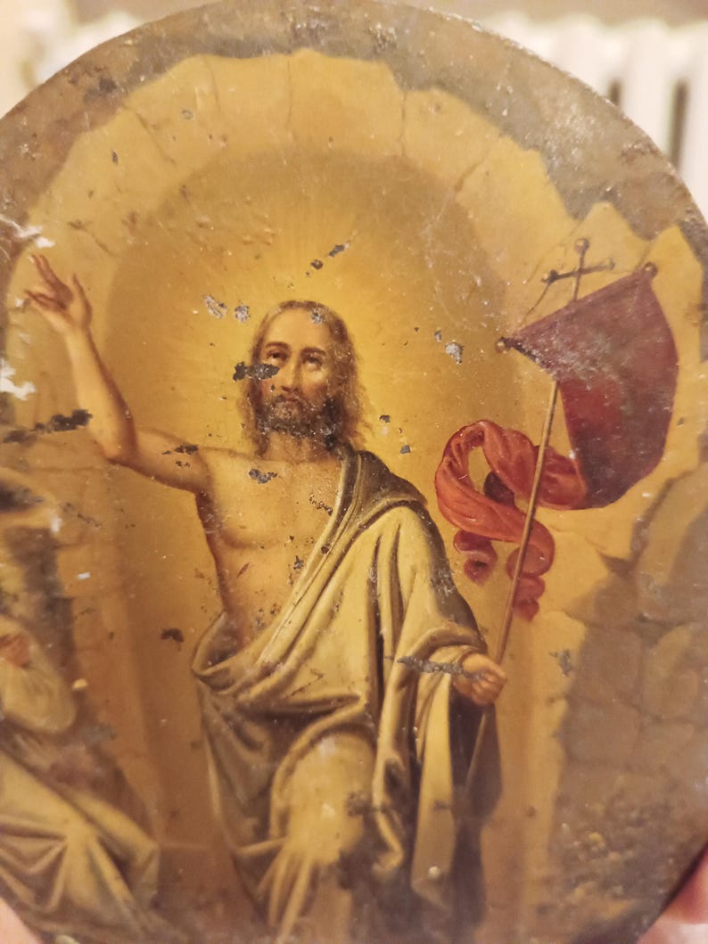 Resurrection of Jesus Christ Antique Russian Orthodox Hand Painted Icon ...