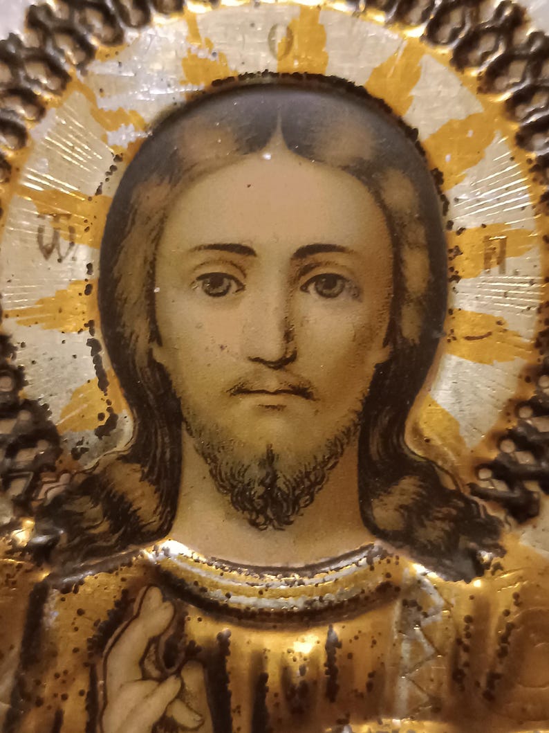 Jesus Christ Antique Russian Orthodox Printed on Metal Icon 19 C ...