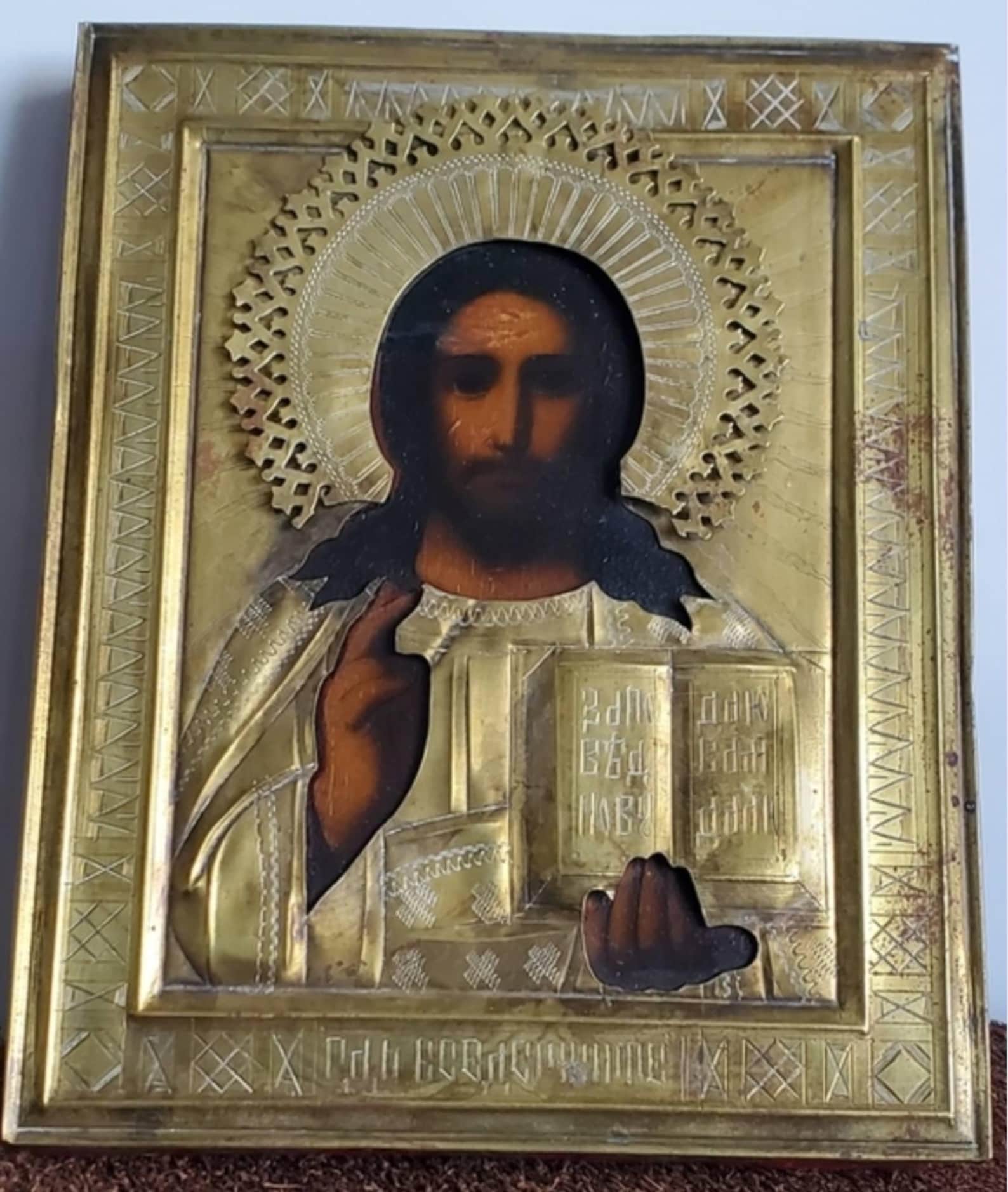 Jesus Christ Antique Orthodox Hand Painted Icon 19c in Brass Oklad - Etsy
