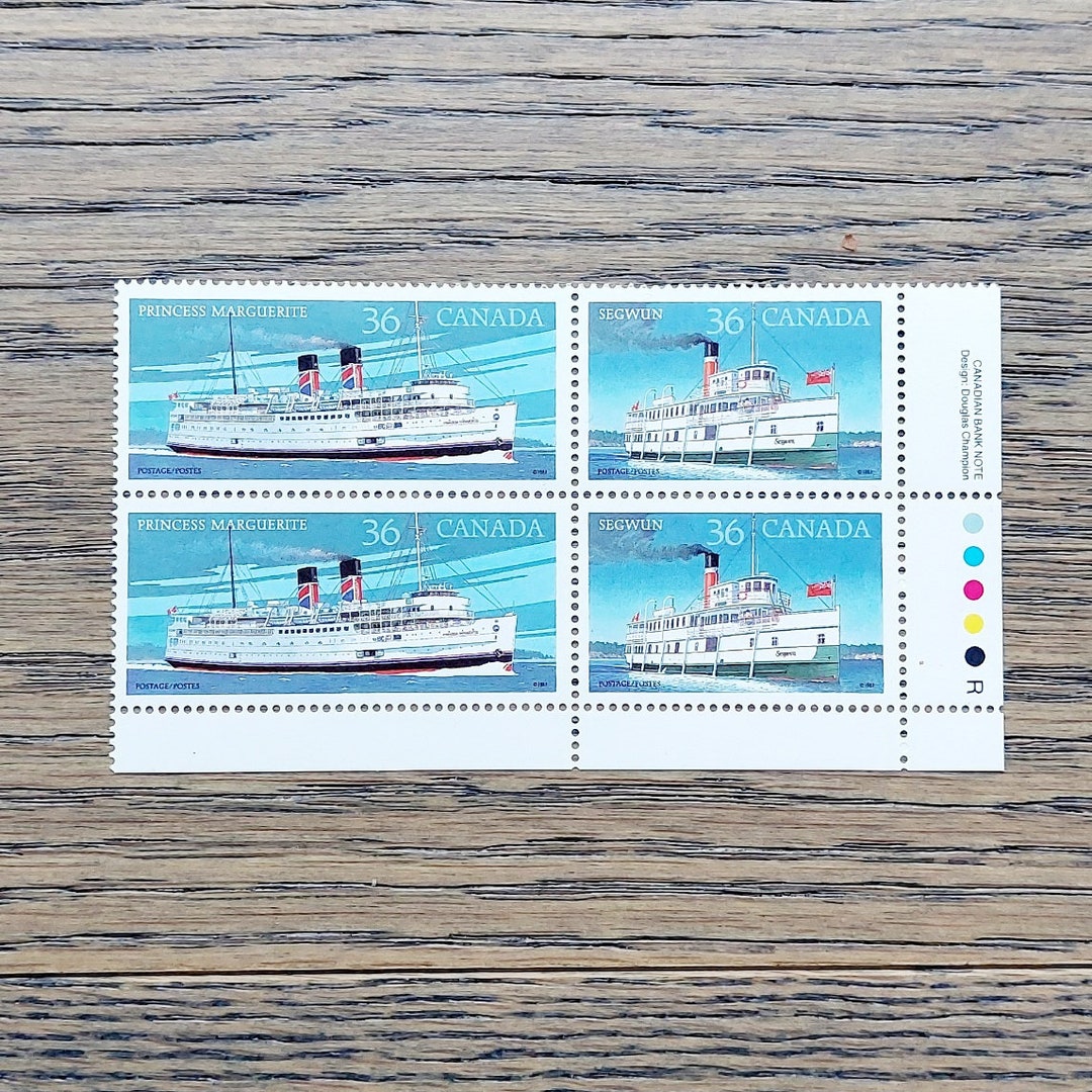 Steam Boat Postage Stamps / Vintage Canadian Stamps / Corner Block ...