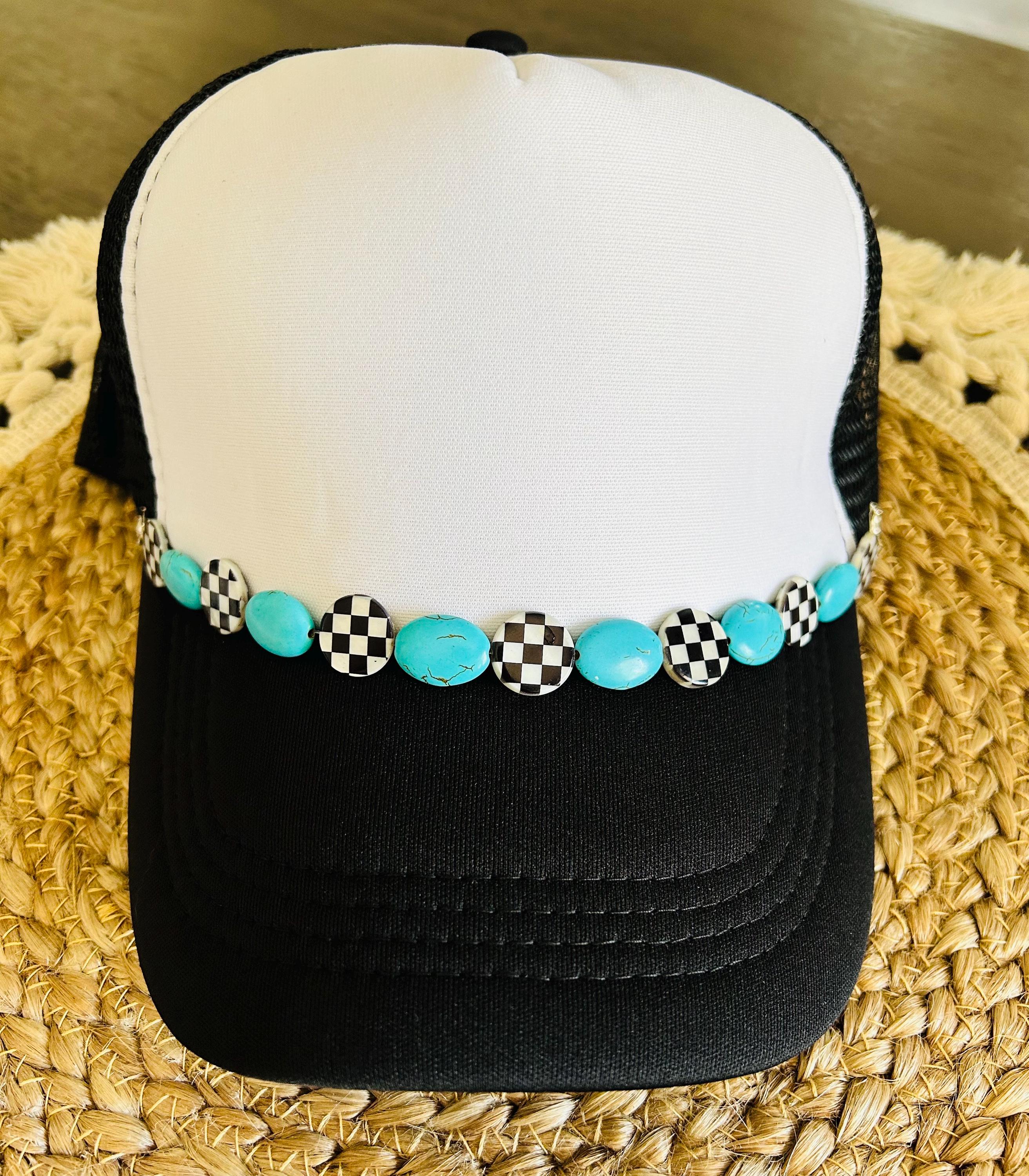 Turquoise & Checkered Hat Chain Custom Hat Chains Trucker Hat Chains ...
