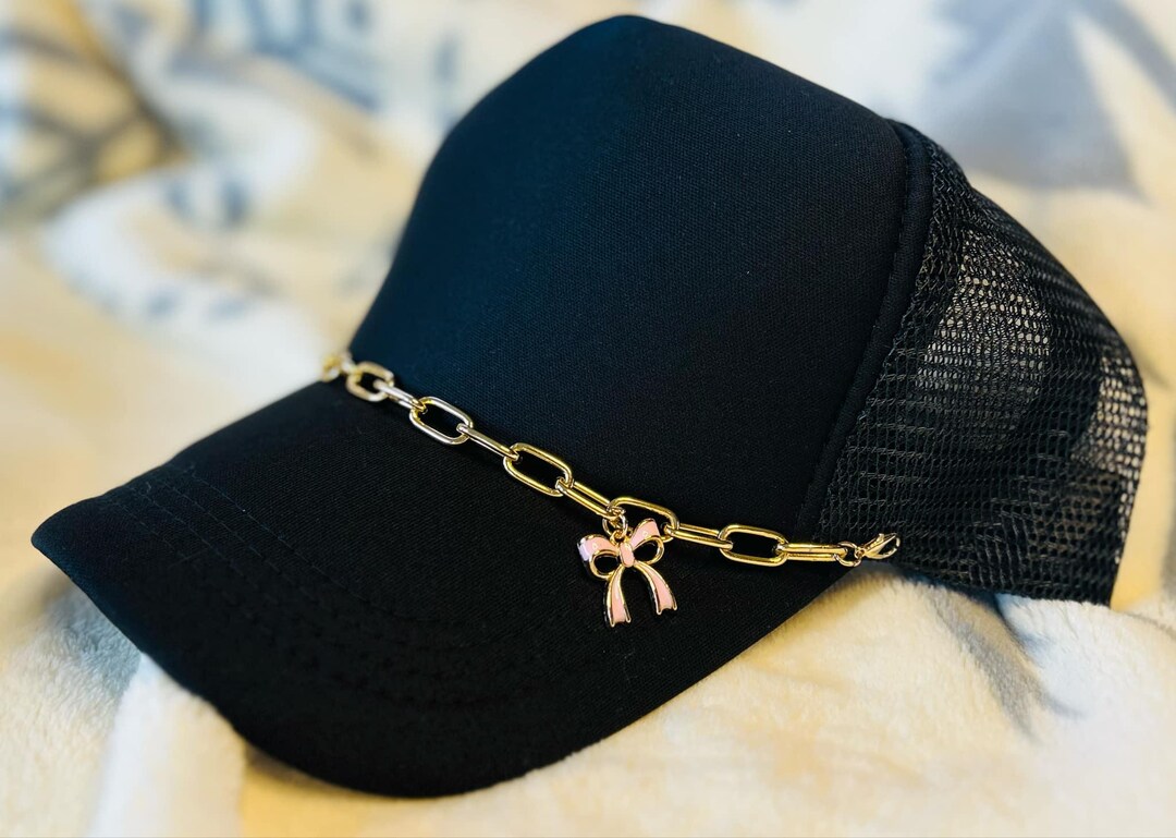 Hat Chains- Trucker Hat Chains- Gold Chain- Pink Bow- Sassy Hat Chain- Custom Hat Chain - Etsy