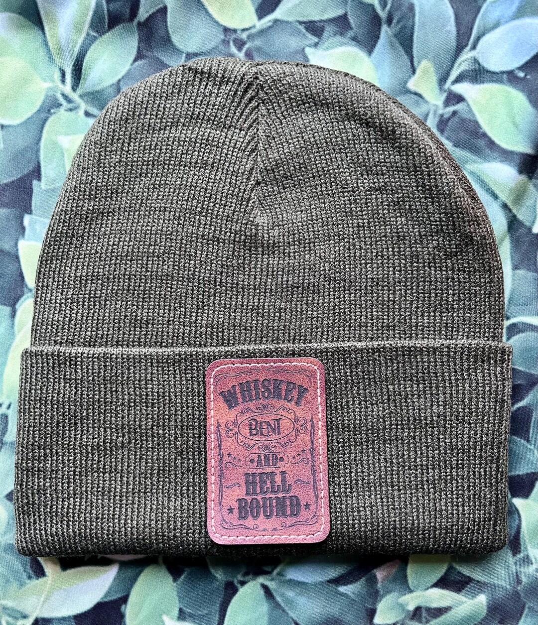 Whiskey Bent and Hell Bound~ Beanie- Custom Beanies-leather Patch - Etsy