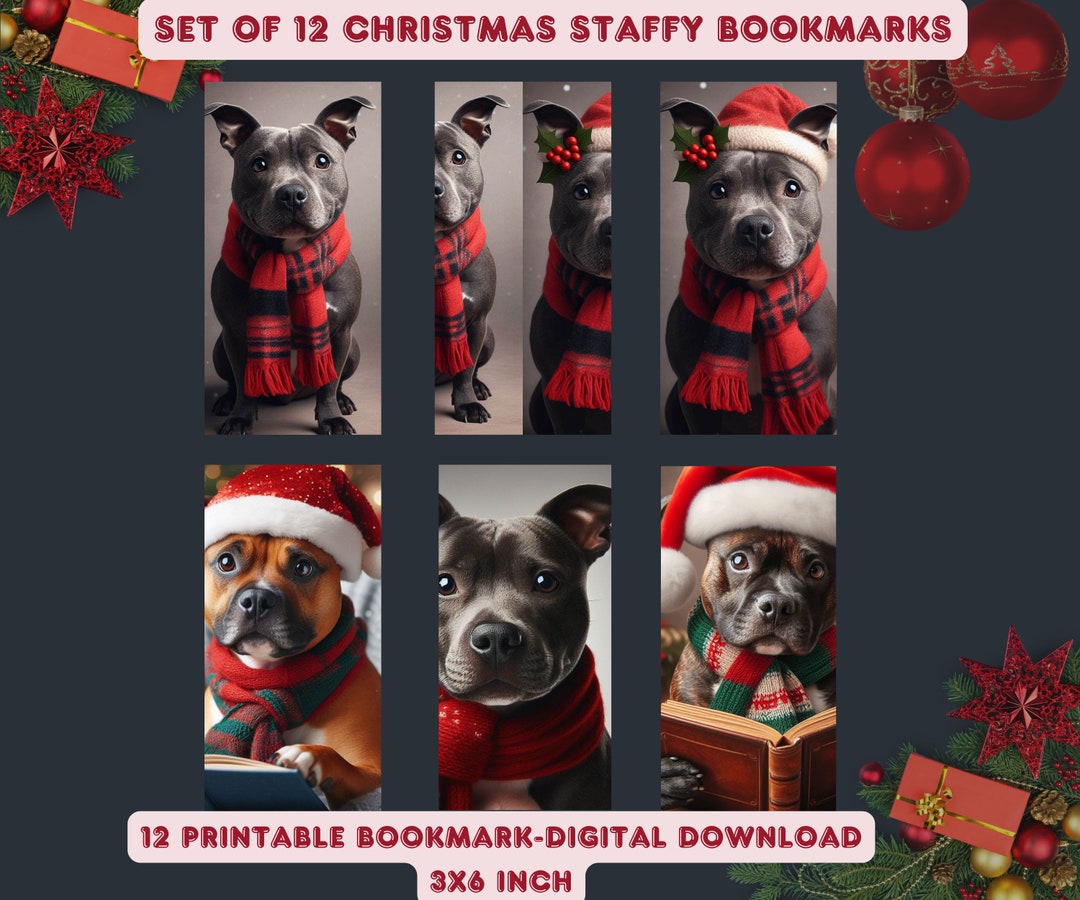 Staffy Christmas Bookmarks 12 Piece Printable Unique Staffy - Etsy