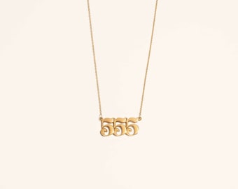 18k Gold 555 Angel Number Necklace 555 Lucky Number Pendant Engraved ...
