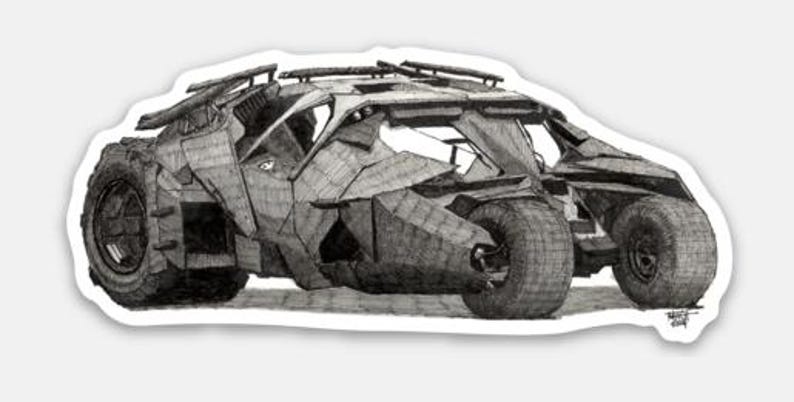 Bat Car Hand Drawn Vinyl Sticker - Laptop Decal - Etsy