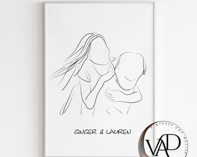 Women Faceless Line Art, Minimalist Faceless Pet Portrait Drawing ...