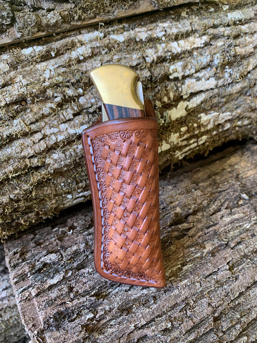 Buck 110 Hunter Basket Weave Leather Knife Sheath / Herman Oak 8/9 Oz ...