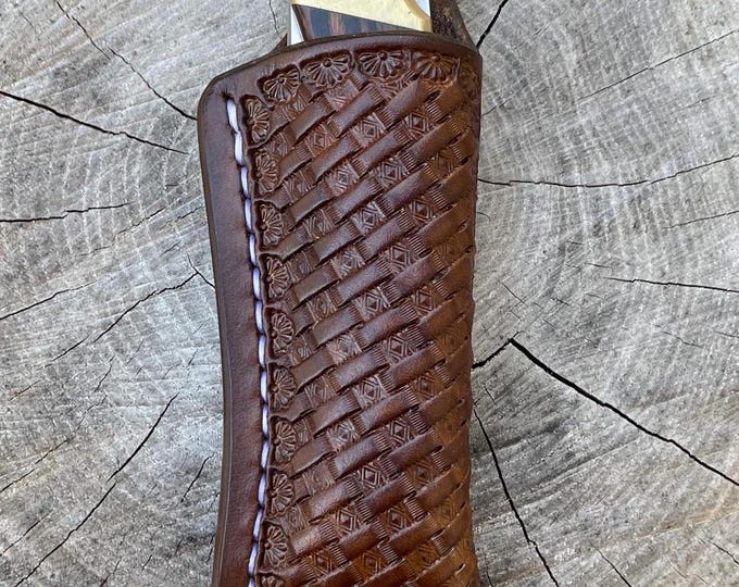 Buck 110 Hunter Basket Weave Leather Knife Sheath / Handsewn / Right ...